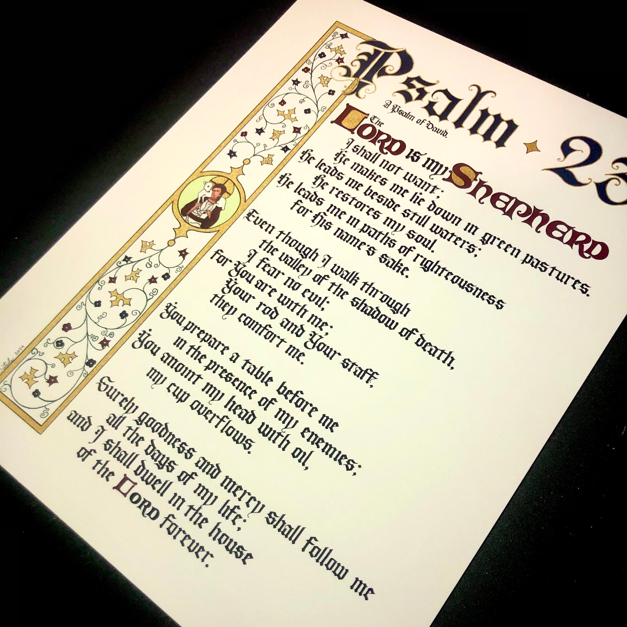 Psalm 23 Illuminated Calligraphy Art Print - Christian Bible ...