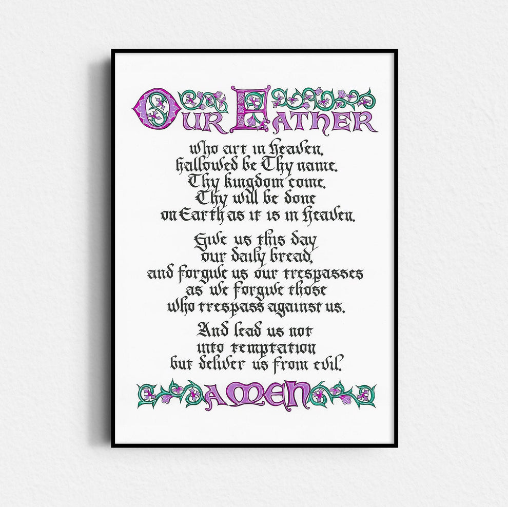 Our Father Illuminated Calligraphy Print - Catholic Prayer Art Print ...